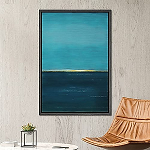 SIGNWIN Framed Canvas Print Wall Art Yellow Horizon on Edge of The Sea Abstract Wilderness Illustrations Modern Art Modern Scenic Relax/Calm Ultra for Living Room, Bedroom, Office - 24"x36" Black