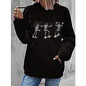 LilyCoco Women's Graphic Hooded Sweatshirt Crewneck Oversized Pullover Hoodies Skeleton Black X-Large
