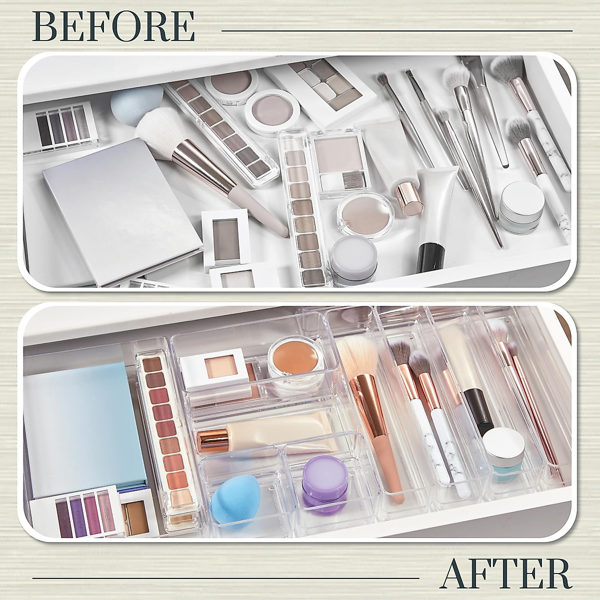 STORi SimpleSort 10-Piece Stackable Clear Drawer Organizer Set | Multi-size Trays | Makeup Vanity Storage Bins and Office Desk Drawer Dividers | Made in USA