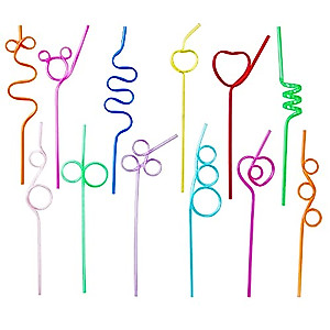 Crazy Straws,24 Pcs Silly Straws for Kids &Adults,Reusable Plastic Loop Curly Crazy Drinking Straws for Classroom Activities Valentines Day Gift Christmas Birthday Wedding Party Supplies Decoration