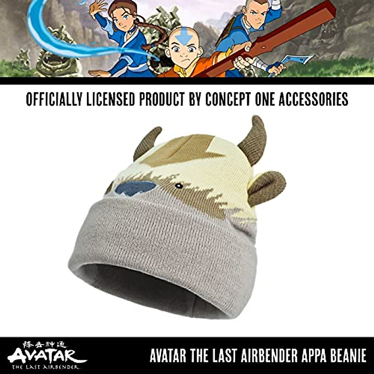 Avatar The Last Airbender Appa Acrylic Knitted Winter with Cuff Beanie Hat, Multi, One Size