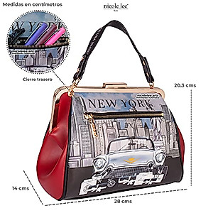 Nicole Lee Success in New York Handbag, Push Lock Closure, Embellished NYC City Bag with Optional Crossbody Strap