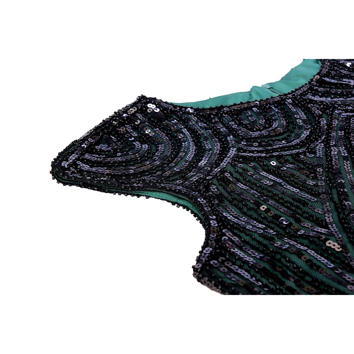 Letter Love Women 1920s Vintage Flapper Fringe Beaded Gatsby Party Dress With 20s Accessories Set (S, Black Green)