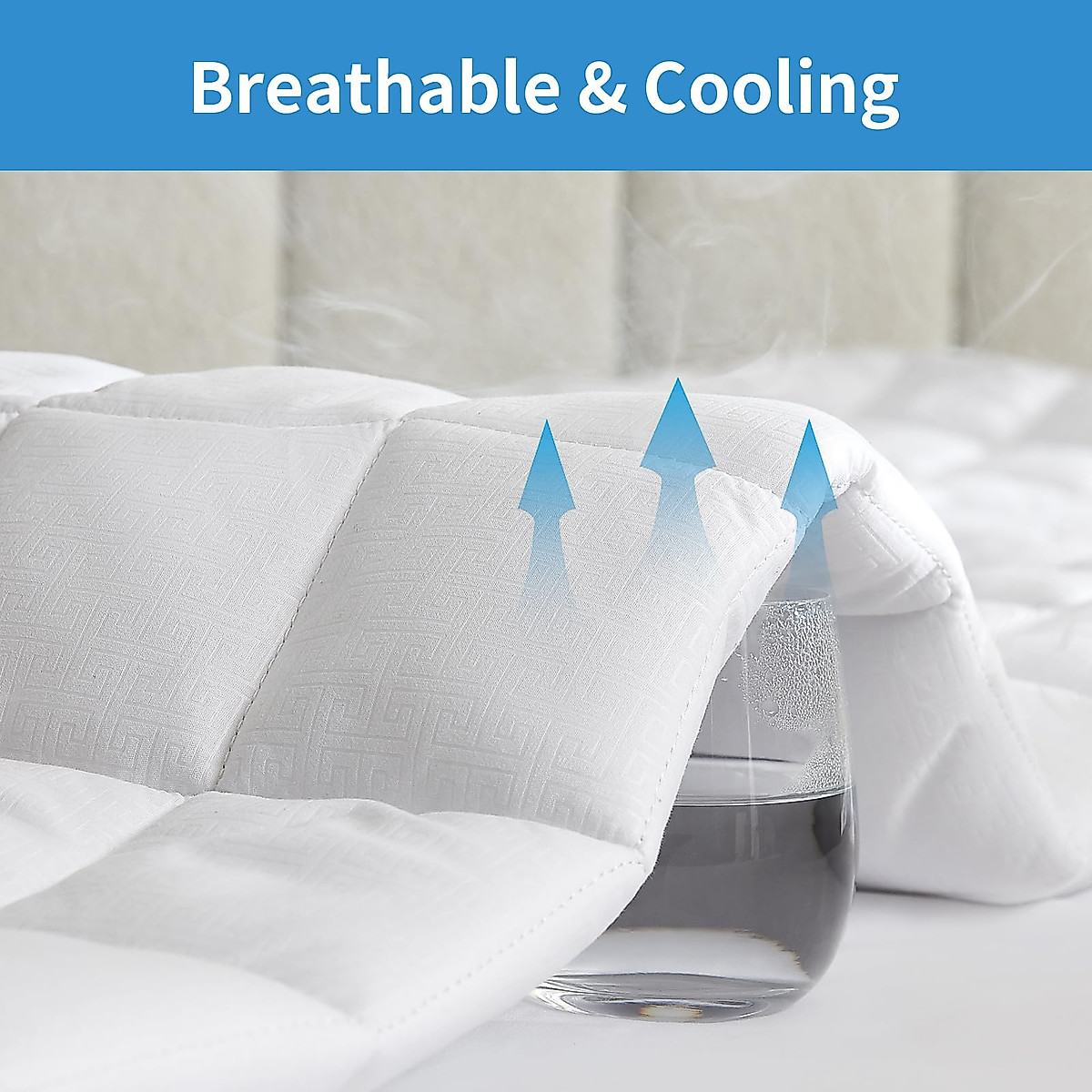 Yinlnpaul Queen Quilted Fitted Mattress Pad Breathable Mattress Protector Queen Size Machine Washable Mattress Cover Soft Mattress Topper with Deep Pocket Fitted 21 Inches (Queen,White)