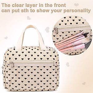 CAMTOP Makeup Bag Women Girls Corduroy Cosmetic Bags Travel Toiletry Purse Zipper Pouch (Black Heart)