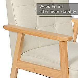 Okeysen Mid Century Modern Accent Chair, Retro Wood and Fabric Armchairs Side Chair, Lounge Reading Comfy Arm Chair for Living Room, Bedroom, Office