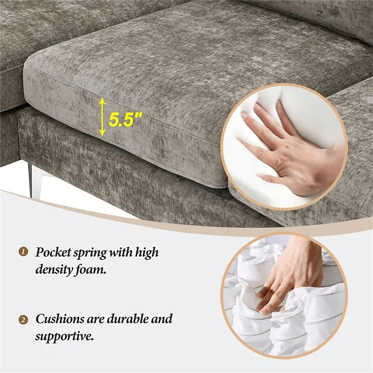 JAHH Convertible Sectional Sofa, Chenille L-Shaped Sofa Couch with Reversible Chaise Lounge, Fit for Living Room, Apartment (Color : E, Size : As Shown)