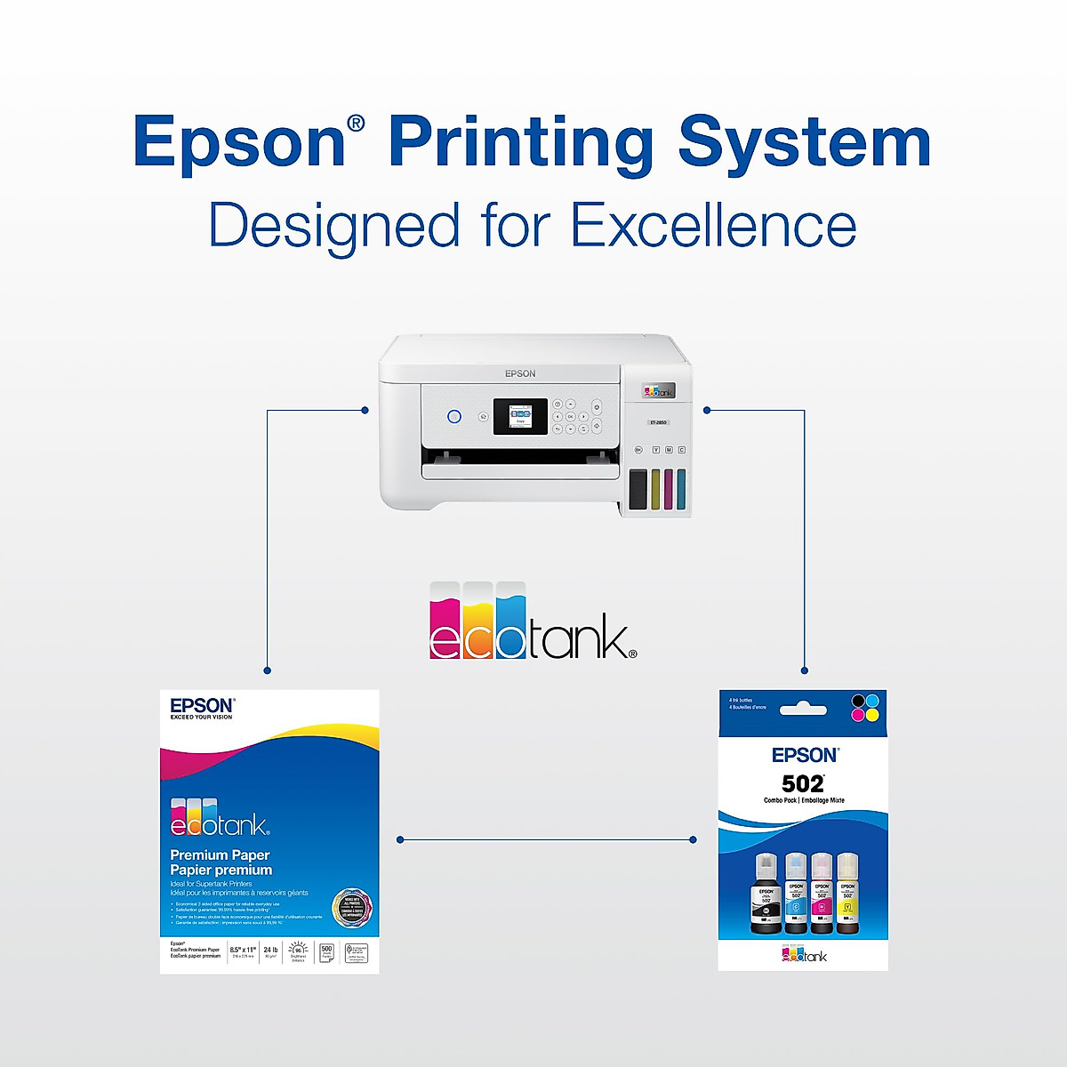 EPSON 502 EcoTank Ink Ultra-high Capacity Bottle Yellow Works with ET-2750, ET-2760, ET-2850, ET-3750, ET-3760, ET-3850, ET-4850, and other select EcoTank models