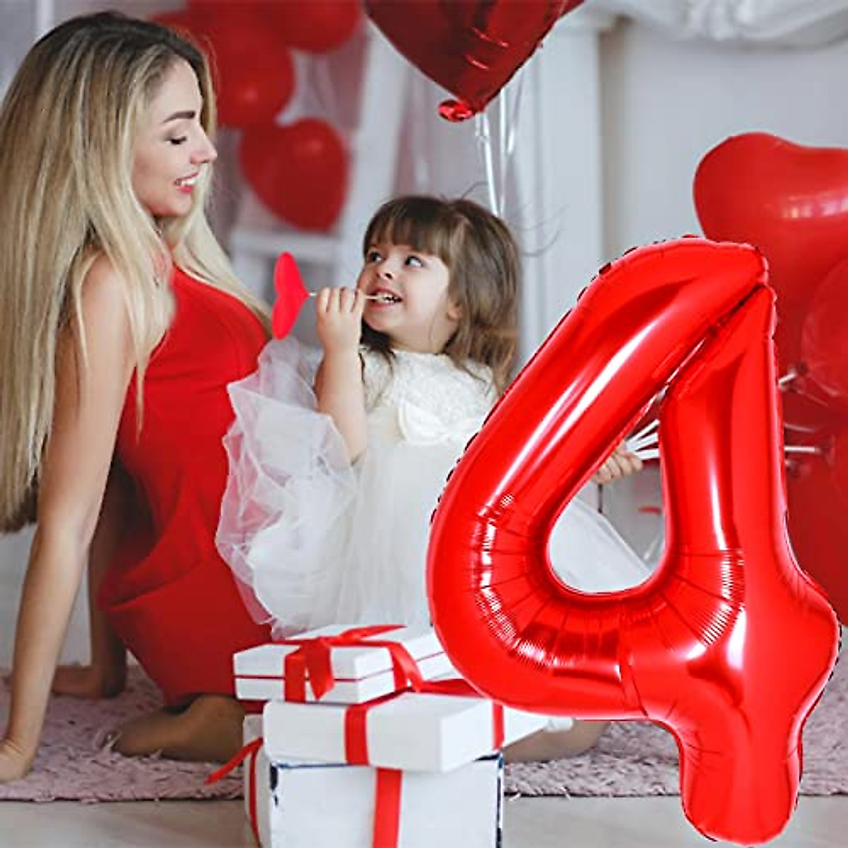 40 Inch Giant Red Number 4 Balloon, Helium Mylar Foil Number Balloons for Birthday Party, 4th Birthday Decorations for Kids, Anniversary Party Decorations Supplies (Red Number 4)