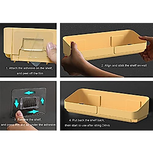 Fineget Shower Caddy Removable Adhesive Shower Shelves Large Plastic Wall Basket Shelf for Bathroom Kitchen Bathtub Rustproof No Drilling Shower Storage Organizer Quick Dry Yellow 2 Pack