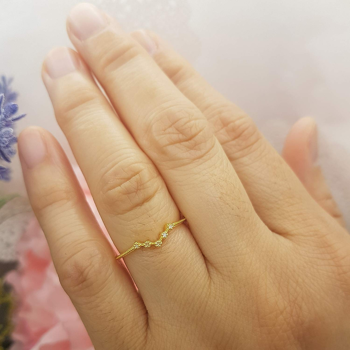 Dazzlingrock Collection White Diamond 5 Stone Beaded Chevron Band for Women (0.05 ctw, Clarity I-J, Clarity I1-I2) in 14K Yellow Gold Size 7