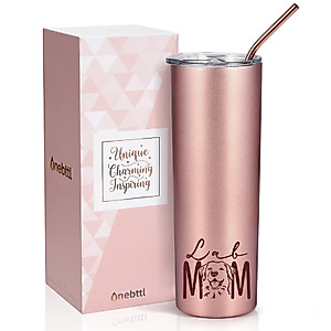 Onebttl Labrador Retriever Gifts for Women, Best Labrador Gifts for Lab Mom, 20 oz Stainless Steel Skinny Tumbler with Lid and Straw, Perfect for Christmas, Birthday, Gifts Box Included, Rose Gold