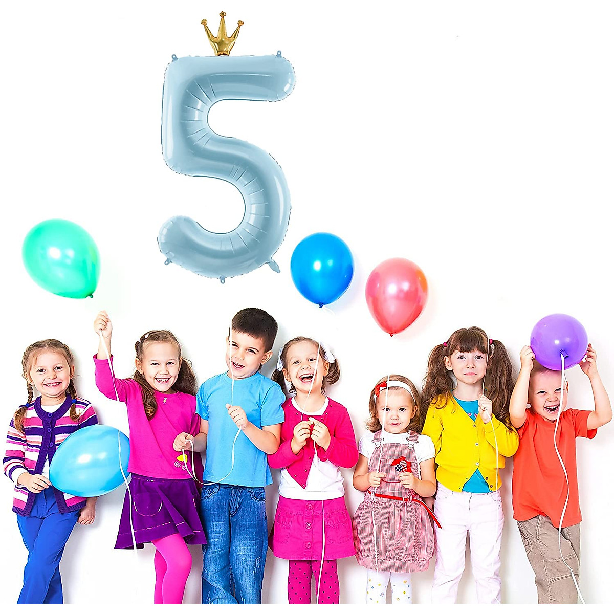 Gifloon Number 5 Balloon with Crown, Large number balloons 40 inch, 5th Birthday Party Decorations Supplies 5 Year Old Birthday Sign Decor, Blue