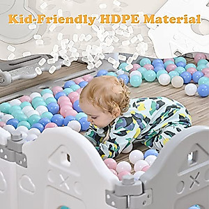 Veemuaro Baby Playpen, Portable 14-Panel Foldable Playpen, Large Baby Playard with Game Panel, Adjustable Shape Kids Activity Centre Safety Play Yard Home Indoor Outdoor