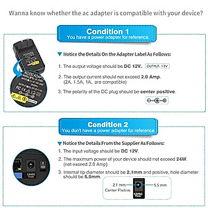 AC Adapter, YIFENG 12V / 2A AC DC Switching Power Supply Adapter(Input 100-240V, Output 12V 2A) with DC Connector Gift