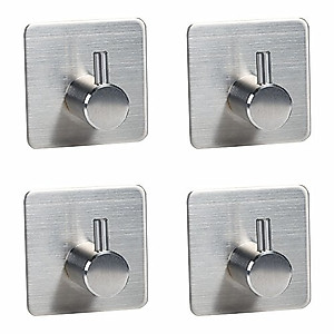 Towel Hook Self Adhesive SUS 304 Stainless Steel Brushed Nickel Bathroom Kitchen Robe Organizer (4-Pack)