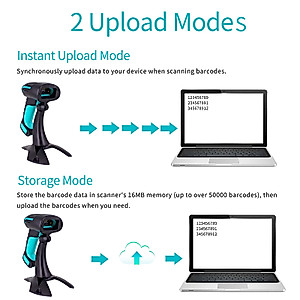 Alacrity 2D 1D QR Industrial Barcode Scanner with Stand, Bluetooth 2.4GHz Wireless 2 in 1, Shock Dust Proof, Hands Free Barcode Reader, Blue