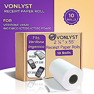 Vonlyst Thermal Paper Roll 2 1/4 X 55 for Verifone Vx520 Ingenico ICT220 ICT250 FD400 (10 rolls)