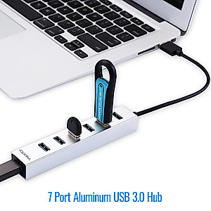 USB Hub 7 Port USB Expander, ADOOMA Multiport USB 3.0 Desk Data Hub Extender Adapter for PC Laptop PS5 Aluminum Grey