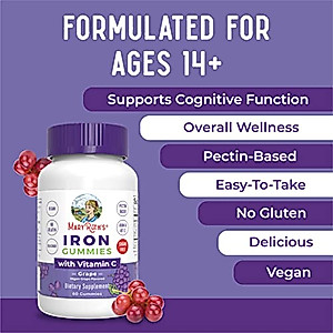 MaryRuth's Iron + Vitamin C Gummies for Adults | Sugar Free | Gummy Iron Supplements + VIT C for Ages 14+ | Iron Supplement for Iron Deficiency | Immune Support | Vegan | Non-GMO | 60 Count