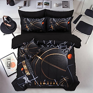 A Nice Night Basketball Court Printing Comforter Quilt Bedding Set Full Size for Teen Boys (Basketball Court)