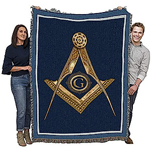 Pure Country Weavers Masonic Gold Square and Compass Blanket - Gift Tapestry Throw Woven from Cotton - Made in The USA (72x54)
