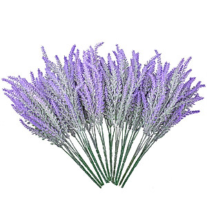 XONOR 12 Bouquets Artificial Flocking Lavender Flowers Fake Lavender Plant for Wedding Home Decor Office Table Garden Patio Decoration (Purple)