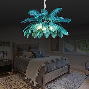 DHFHFMDCJDNN Modern Feather Chandelier for Bedroom, Blue Feather Ceiling Light Fixture with Ostrich Hair Lampshade, Pendant Lights for Living Room, Hotel, Corridor, Foyer