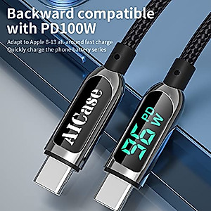 AICase USB C to USB C Cable with Led Display PD 100W Fast Charge - 3.9FT Type C 5A Power Delivery Nylon Braided Charging Cord Compatible for MacBook Pro 2021 Pad Pro Galaxy S22 S21 Note 20