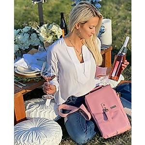 Tilvini Insulated Genuine Leather Wine Tote Bag With 2 Wine Tumblers. Wine Cooler Bag 2 Bottle Wine Carrier Set. Barbie Pink Bag. Wine Purse For Women. Mom Birthday Gift Bachelorette Party Wife Picnic