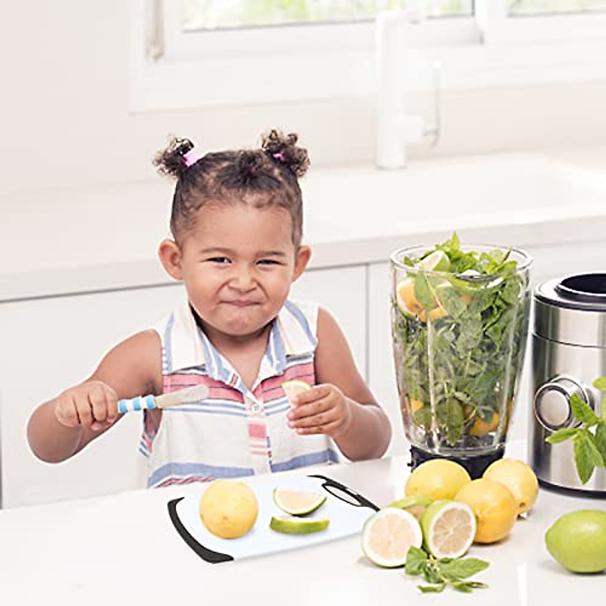 KUFUNG Kitchen Kids Cutting Board - Juice Grooves with Easy-Grip Handles, Non-Porous, Dishwasher Safe (S, Black)