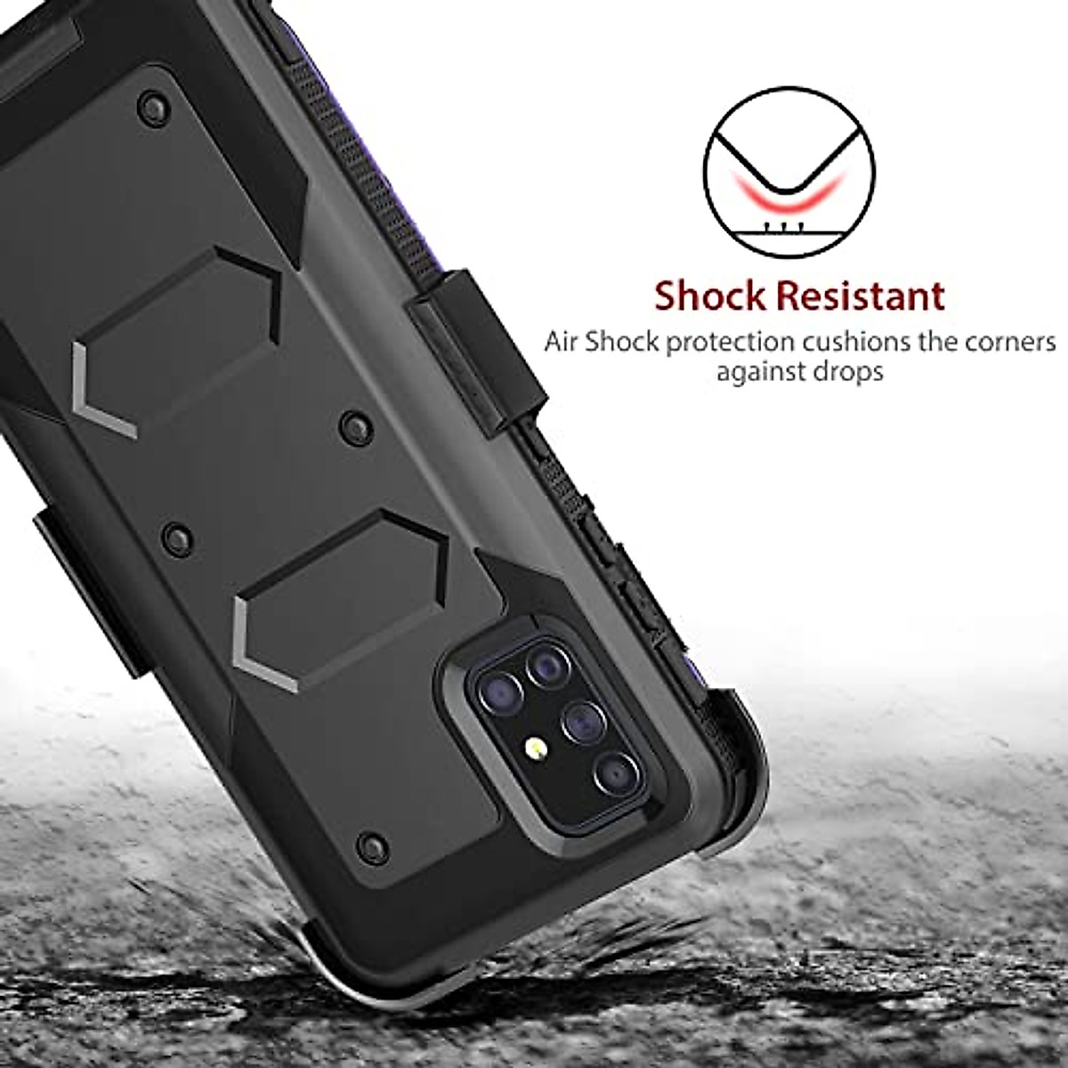 TJS Phone Case Compatible with Samsung Galaxy A71 5G (Not Fit Galaxy A71 4G (SM-A715F/DS)/Verizon A71 5G UW), Belt Clip Holster Hybrid Kickstand Heavy Duty Cover (Black)