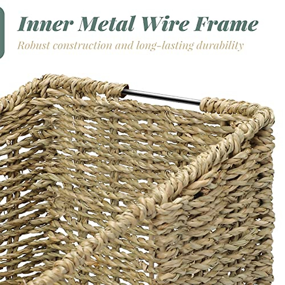 LOVSTORAGE Seagrass Wicker Storage Baskets, Hand-Woven Shelf Baskets with Handles, Nesting Wicker Basket Sets Woven Storage Baskets for Shelves, 3-Pack