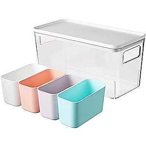 Rosanna Pansino x iDesign Recycled Plastic Kitchen Storage Bins, Includes 1 Large Bin with Lid and 4 Small Bins, Multicolored Bins/Marshmallow Lid, 6” x 12” x 6”