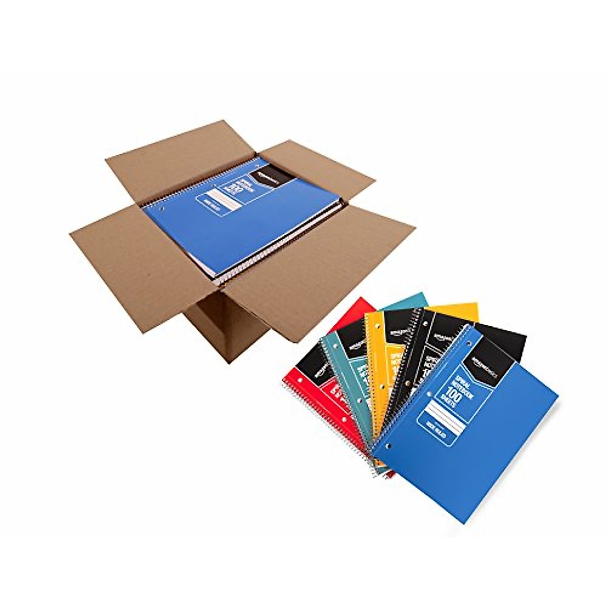 Amazon Basics Wide Ruled Wirebound Spiral Notebook, 100 Sheet - 5-Pack, Assorted Solid Colors