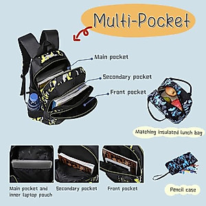 3Pcs Camo Boys Backpack for Kids with Insulated Lunch-Box, Camouflage Backpack Lunchbox Combo for Boys