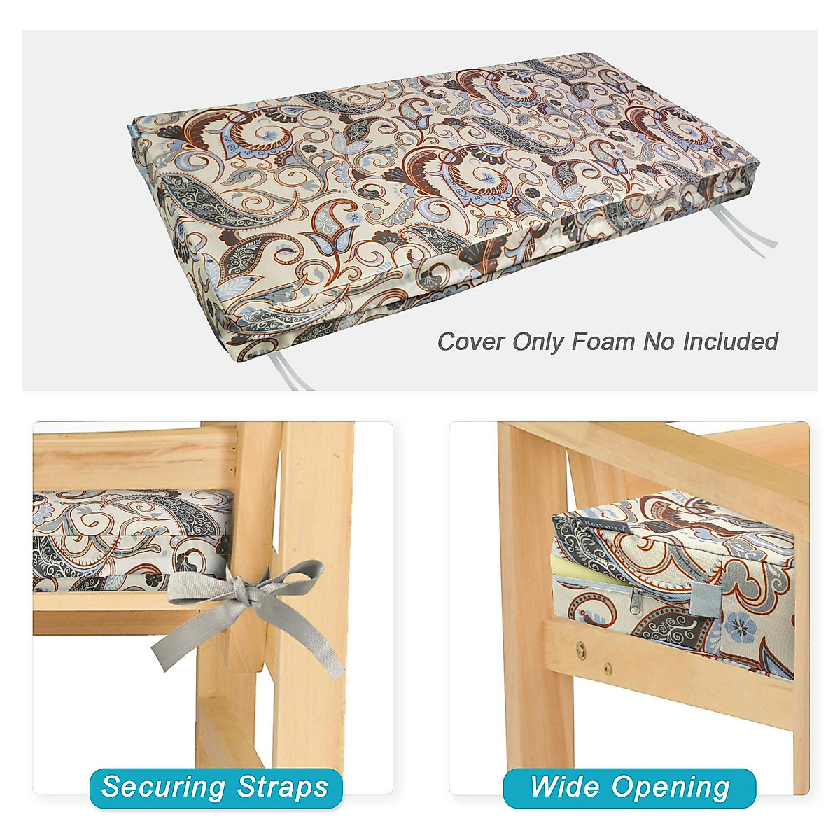 NettyPro Outdoor Patio Bench Swing Cushion Cover Replacement Water Resistant UV Protection Outside Loveseat Cushion Slipcovers with Zipper, 45 x 18 x 3 Inch