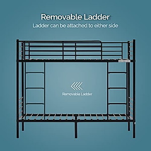 Bonnlo Bunk Bed Twin Over Twin, Twin Bunk Beds for Kids/Teens/Adults, Flat Ladder and High Guardrail, Metal Bunk Bed with Stairs, Black
