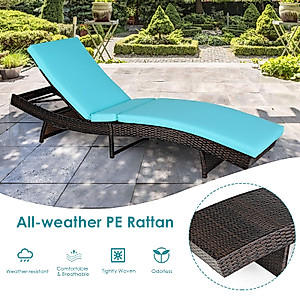 RELAX4LIFE Chaise Lounge Chair Recliner Patio Adjustable Folding Reclining Wicker Chair with 5 Backrest Positions, Removable Upholster for Pool, Garden Outdoor PE Rattan Reclining Chair(2, Turquoise)
