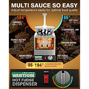 WantJoin Nacho Cheese Dispenser with Pump,4.6Qt Nacho Cheese Warmer,Stainless Steel Hot Fudge Warmer W/5-Level Temperature Adjustment,Hot Fudge Dispenser for Hot Fudge Cheese Caramel