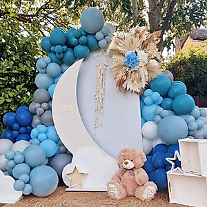 170Pcs Different Blue Balloons Arch Garland Kit with white balloons for Baby Shower Bridal Shower Birthday Wedding Party Decorations