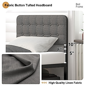 EMODA 16 Inch Twin Size Bed Frames with Upholstered Headboard and Metal Footboard, Heavy Duty Metal Slats Support Mattress Foundation, No Box Spring Needed, Easy Assembly