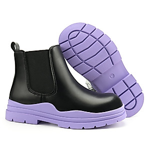 brooman Kids Chelsea Boots Boys Girls Ankle Boots Zipper Booties (2,Black Purple)