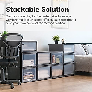 IRIS USA 34 Qt. Stackable Plastic Drawers for Clothes, Medium, 4 Pack, Storage Dresser for Closet, Home, Office, Bedroom and Nursery, Dark Gray