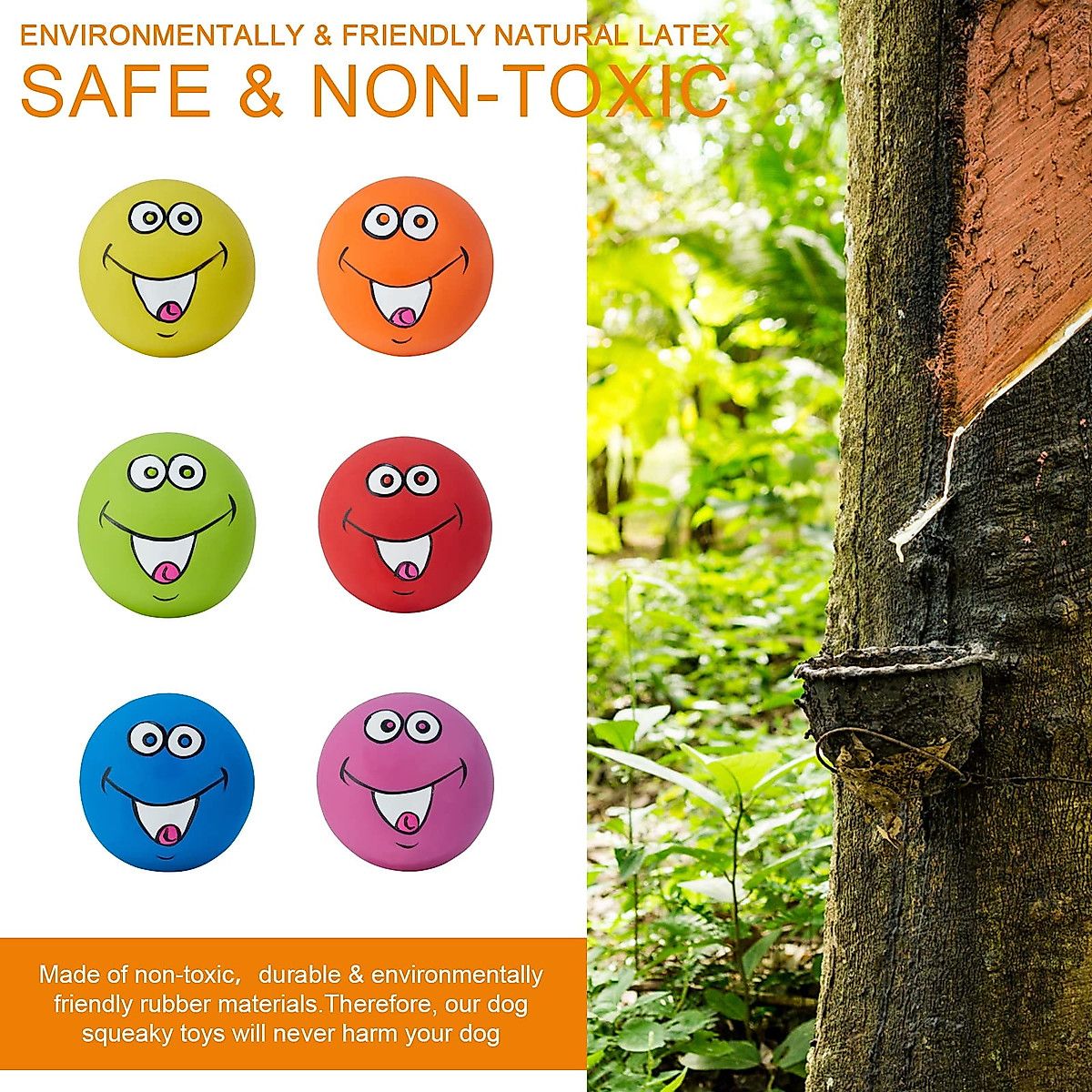 Coricorsu Squeaky Dog Toys Chewing Durable Teething Latex Rubber Soft Interactive Fetch Play Dog Balls with Funny Smile Face for Puppy Small Medium Pet Dog (6PCS)