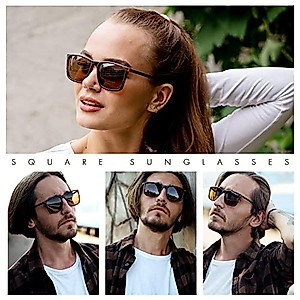 JIM HALO Polarized Driving Sunglasses Retro Square UV protection Classic Sun Glasses Men (Tortoise/Polarized Brown)