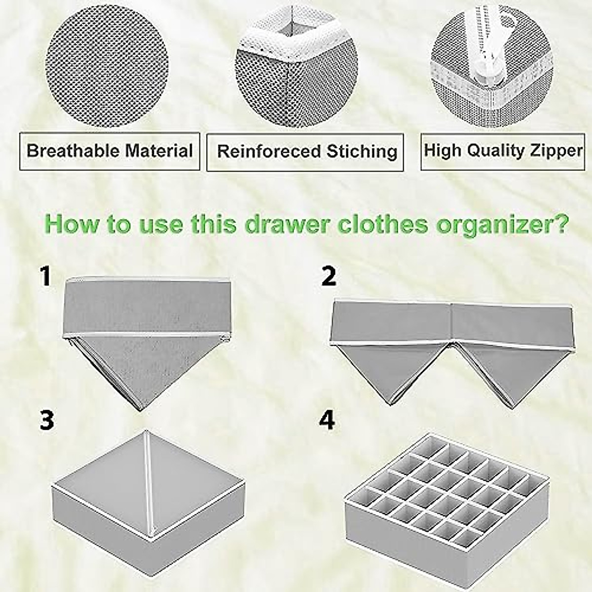 FFVLLAFE 6 Pack Sock Underwear Drawer Organizer Dividers, Foldable Fabric Dresser Closet Organizers and Storage Bins for Clothing, Baby Clothes, Bra, Panty, Scarf, Ties (Gray)