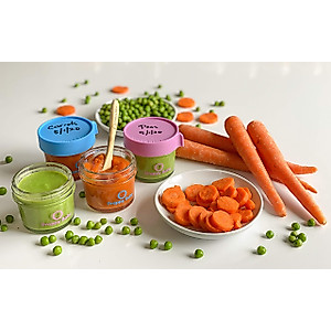 PreppyBaby 4 oz Glass Baby Food Storage Containers with Lids - Pack of 12 Reusable Dishwasher & Microwave Safe Food Jars w/ 2 Bamboo Infant Spoons, Recipe Booklet & Non-Toxic Easy Erase Marker (Pink)