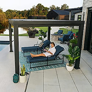 Backyard Discovery Trenton 14x12 All Season Galvanized Steel Pergola, Black, Sail Shade Soft Canopy, Rust Resistant, Support Wind and Snow, Patio, Deck, Backyard, Garden