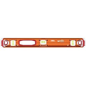 Swanson Tool Co SVI24M 24 inch Savage Anodized Aluminum Magnetic I-Beam Level with SUPERSHOCK™ End Caps and 3 Bubble Vials for 0°/90°/45° Measurements —Contractor Series,Black